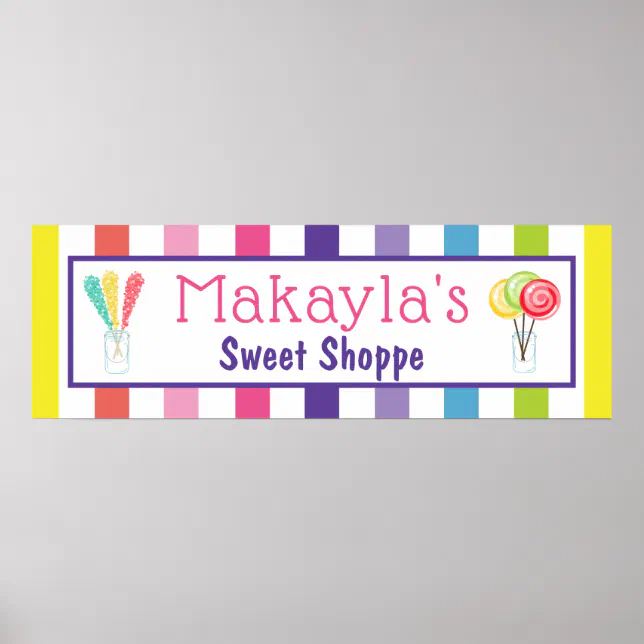 Rainbow Candy Sweet Shoppe Custom Name Birthday Poster | Zazzle