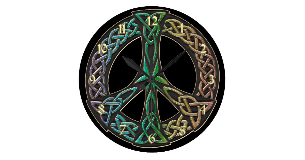 Rainbow Celtic Knot Peace Sign Clock | Zazzle.com