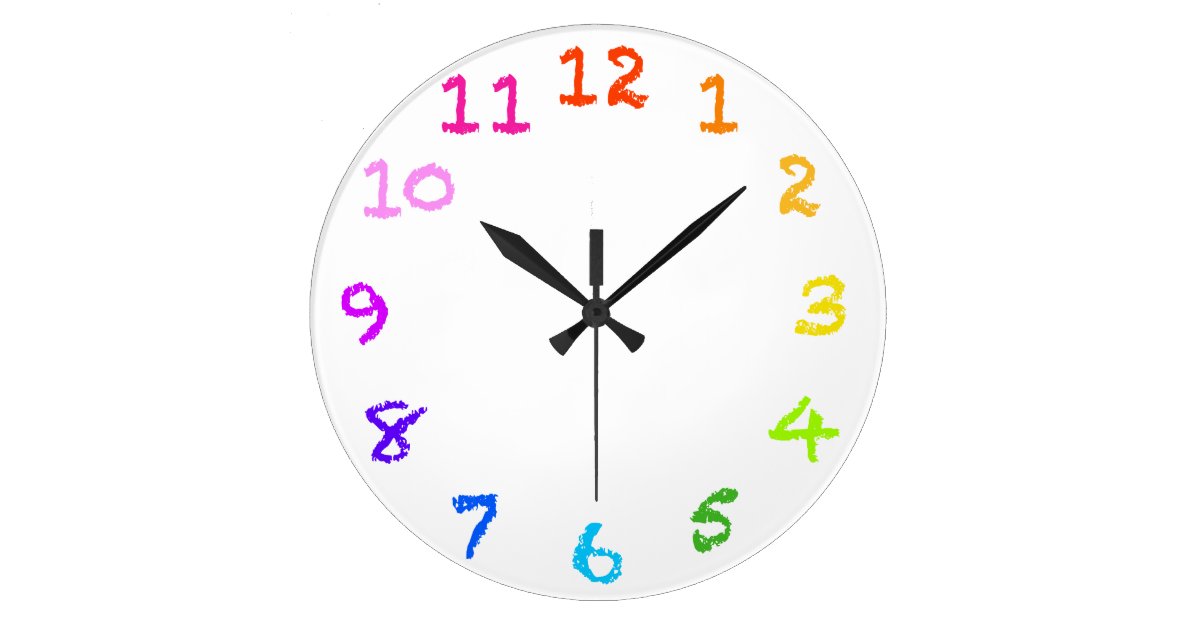 Rainbow Chalk Numbered Wall Clock | Zazzle