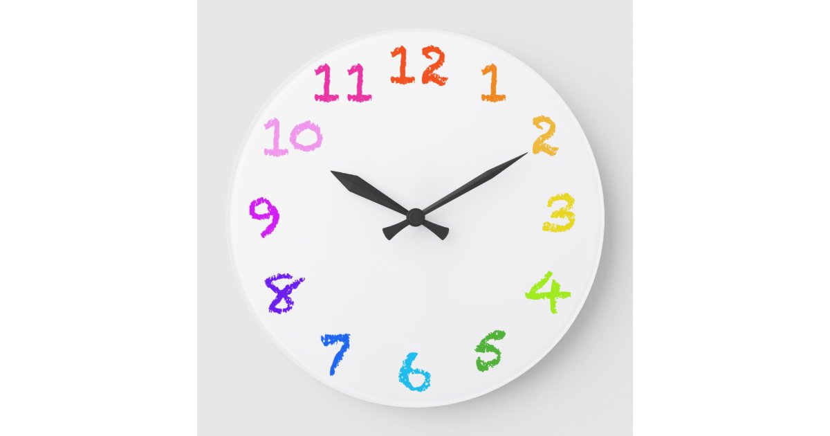Rainbow Chalk Numbered Wall Clock | Zazzle