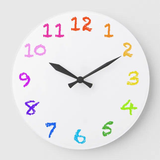 Rainbow Chalk Numbered Wall Clock | Zazzle