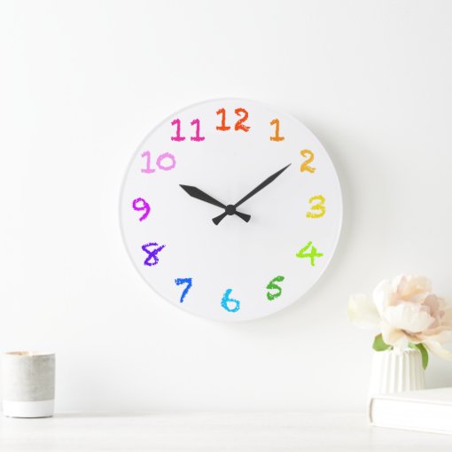 Rainbow Chalk Numbered Wall Clock | Zazzle