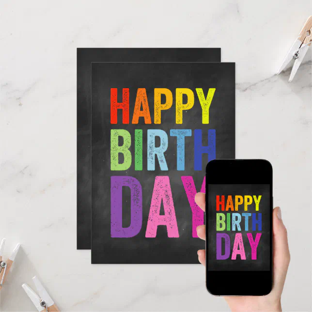 Rainbow & Chalkboard Happy Birthday Card | Zazzle