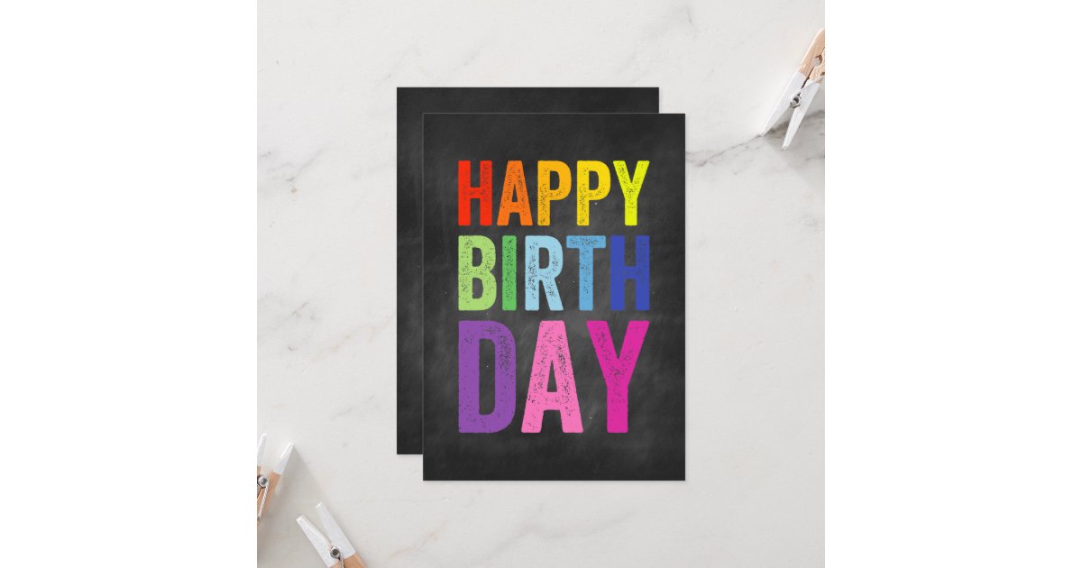 Rainbow & Chalkboard Happy Birthday Card | Zazzle