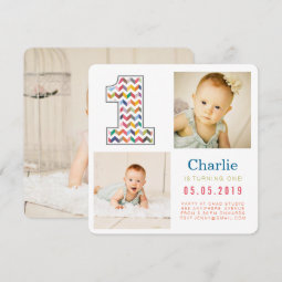 Rainbow Chevron 1st Birthday Photo Cards | Zazzle