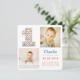Rainbow Chevron 1st Birthday Photo Cards | Zazzle