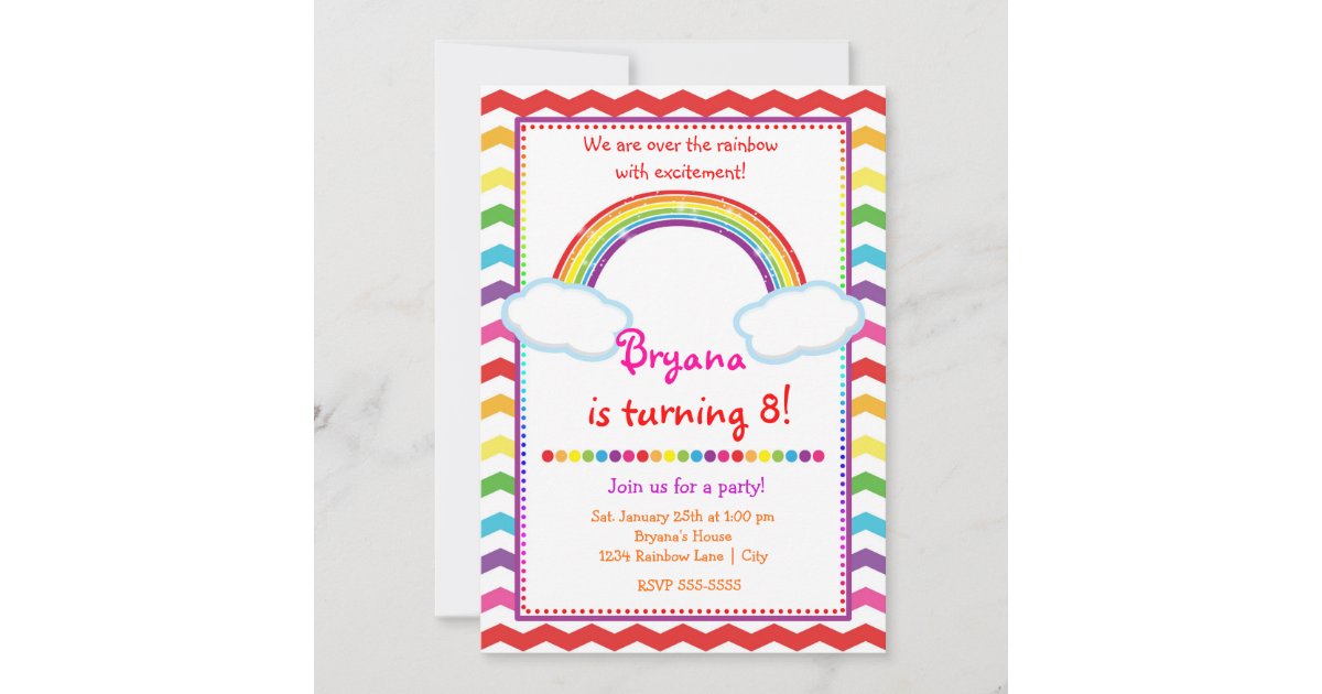 Rainbow Chevron Girls Birthday Party Invitation | Zazzle