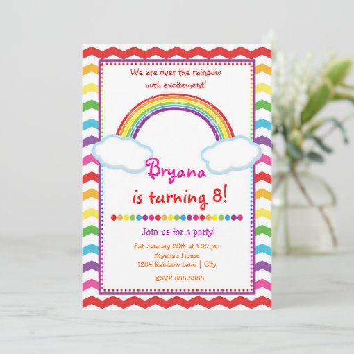 Rainbow Chevron Girls Birthday Party Invitation | Zazzle