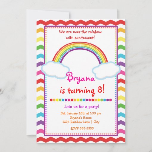 Rainbow Chevron Girls Birthday Party Invitation | Zazzle