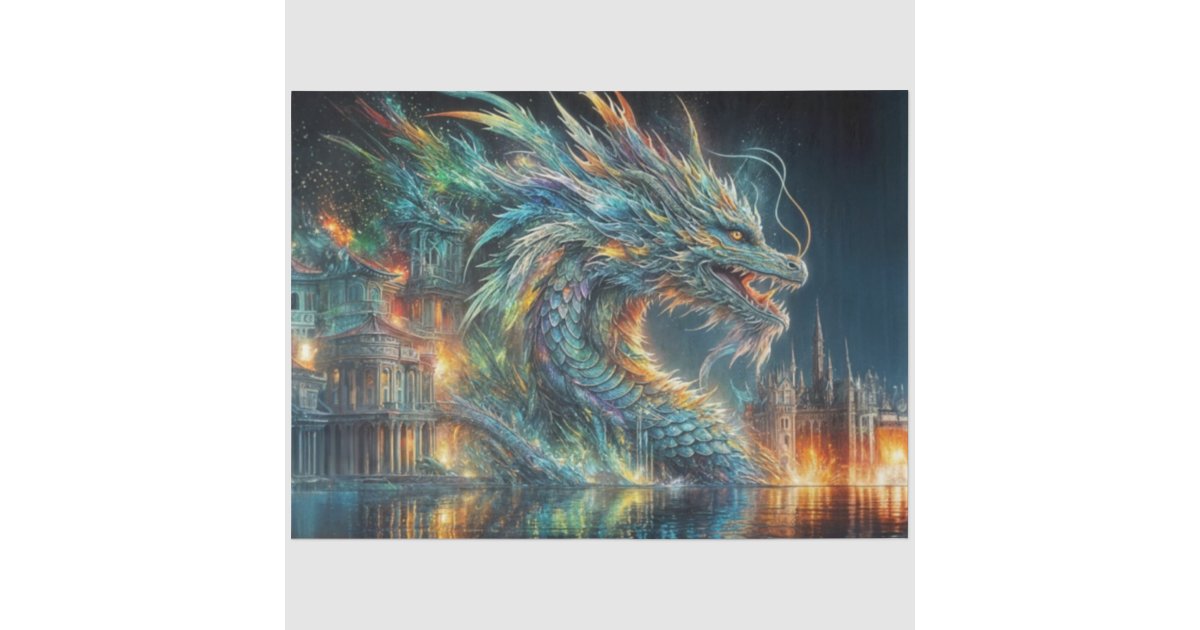 Rainbow Chinese Dragon in Water Decoupage Tissue Paper | Zazzle