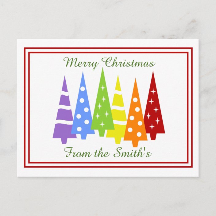 Rainbow Christmas Trees Holiday Postcard | Zazzle.com