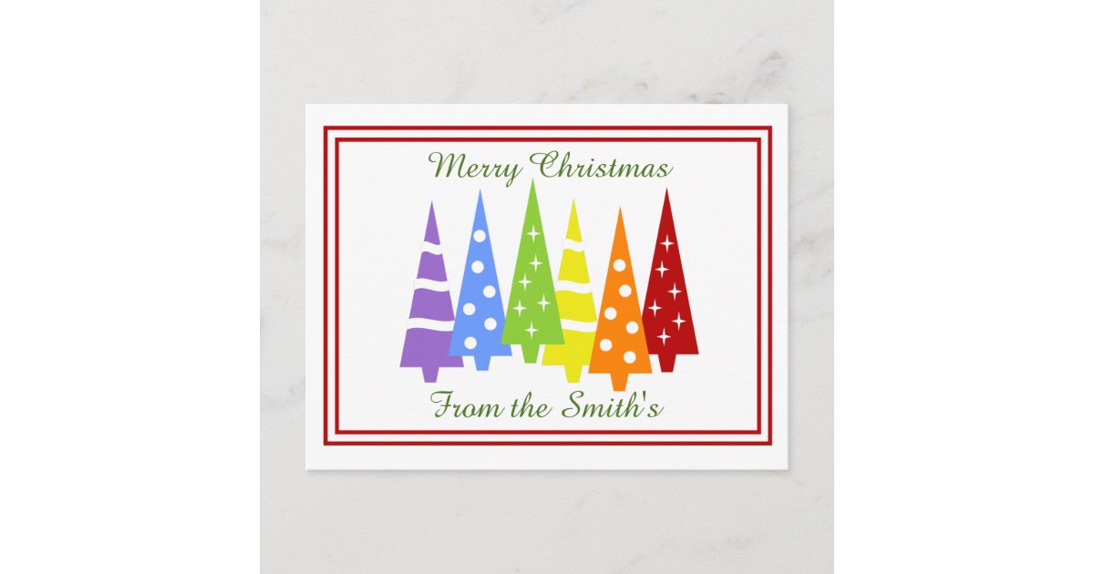 Rainbow Christmas Trees Holiday Postcard | Zazzle