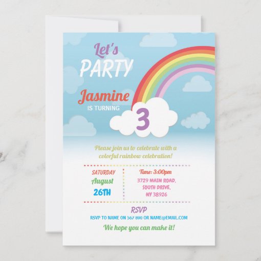 Rainbow Clouds Any Age Birthday Party Sky Invitation | Zazzle