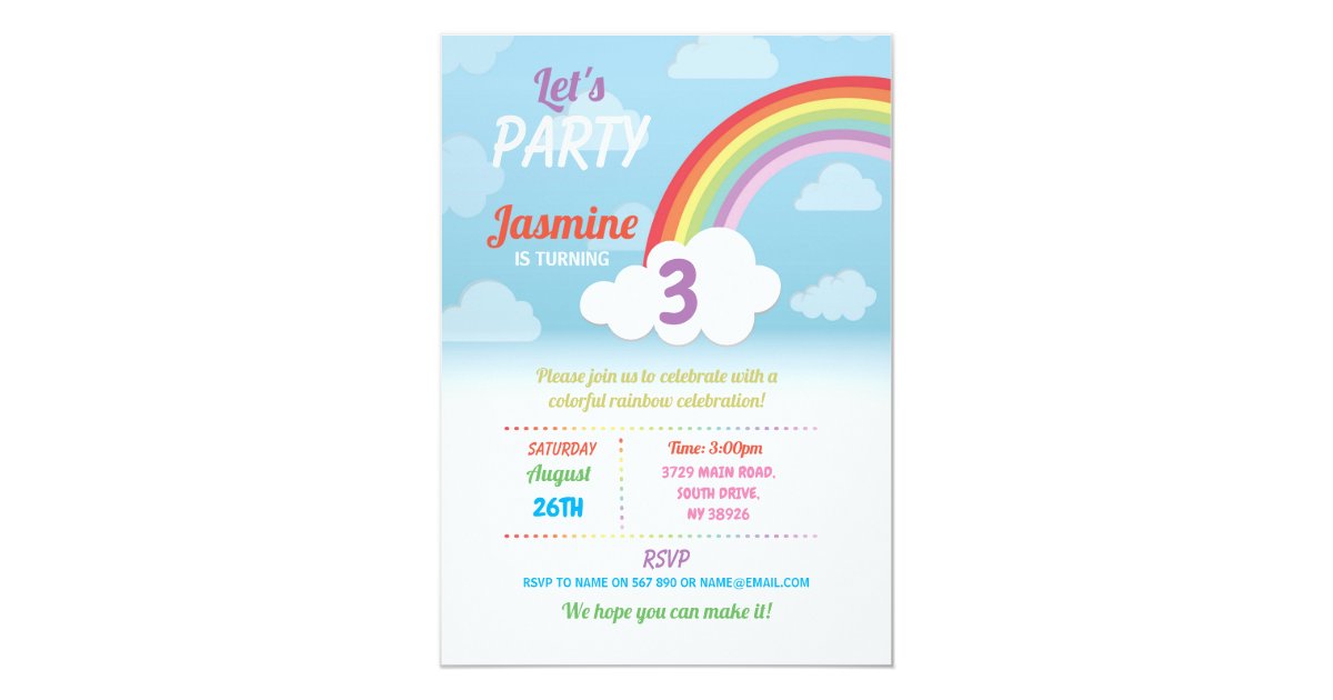 Rainbow Clouds Any Age Birthday Party Sky Invitation | Zazzle.com