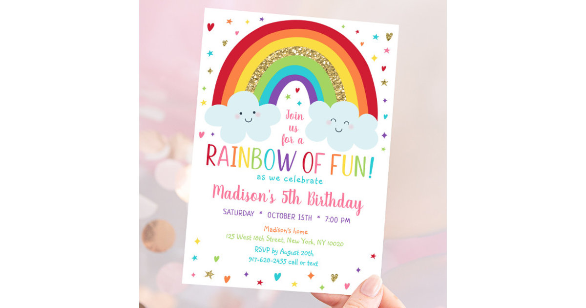 Rainbow Clouds Birthday Invitation | Zazzle