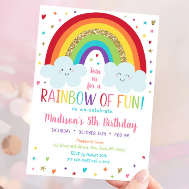Rainbow Clouds Birthday Invitation | Zazzle