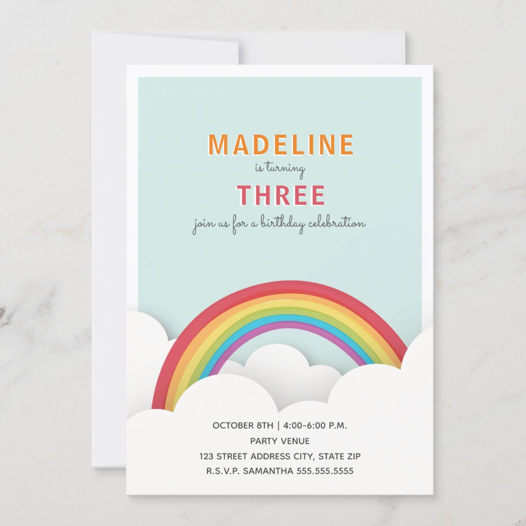 Rainbow Clouds Birthday Party Invitation | Zazzle