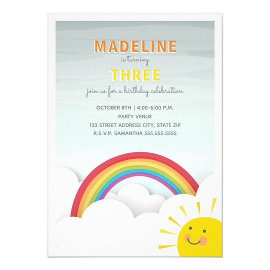 Rainbow Clouds Blue Sky Sunshine Birthday Party Invitation | Zazzle.com