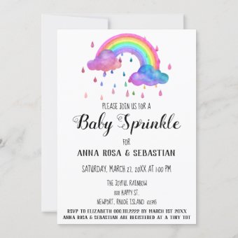 Rainbow Clouds Rain Drops Sprinkle Invitation | Zazzle