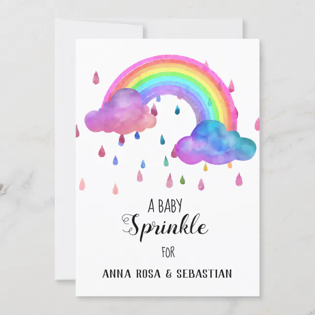 Rainbow Clouds Rain Drops Sprinkle Invitation | Zazzle