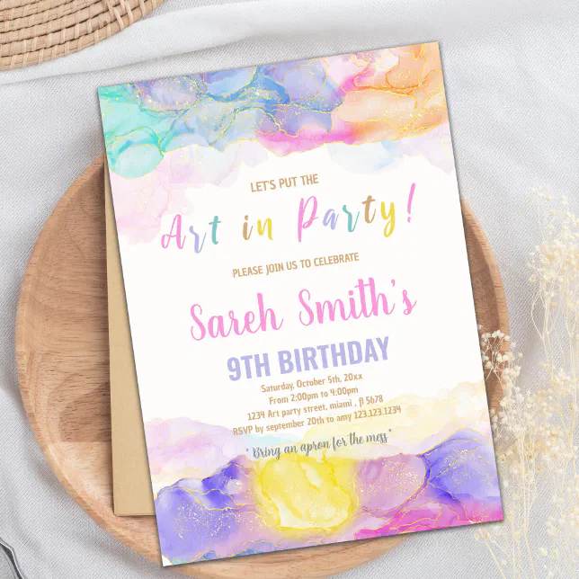 Rainbow Color Paint Birthday Invitation | Zazzle