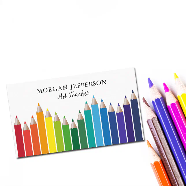 Rainbow Color Pencils Art Teacher Artist Studio Business Card | Zazzle