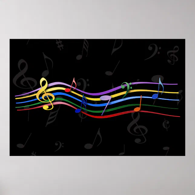 Rainbow Colored Music Notes Poster | Zazzle
