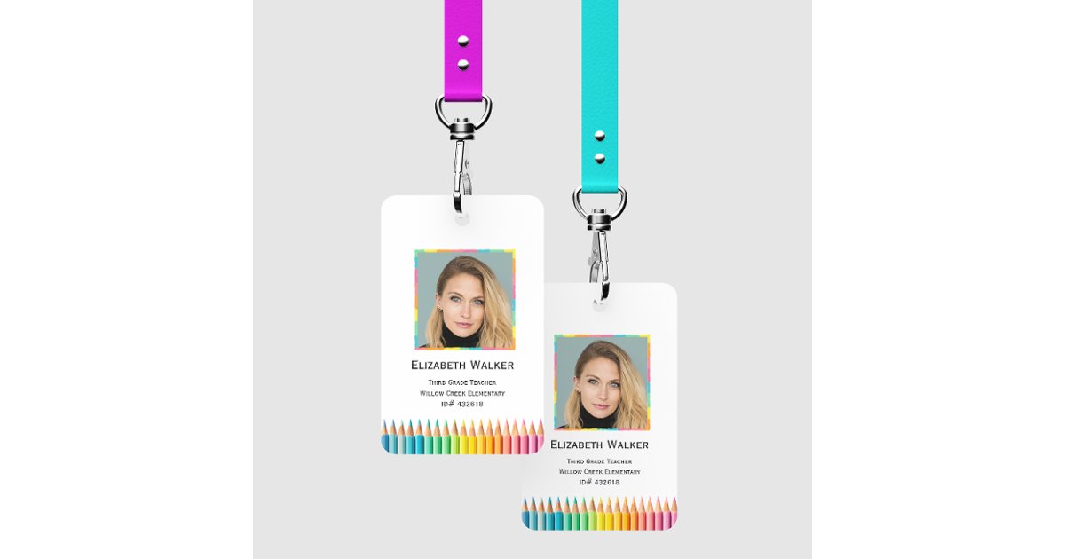 Rainbow Colored Pencils School Teacher Badge | Zazzle