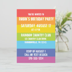 Rainbow Colored Stripes Custom Party Invitation | Zazzle