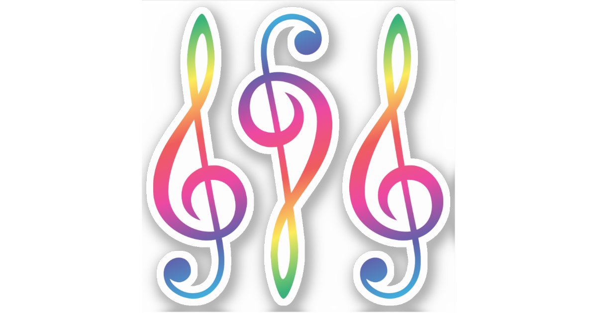 Rainbow colored treble G clef Sticker | Zazzle
