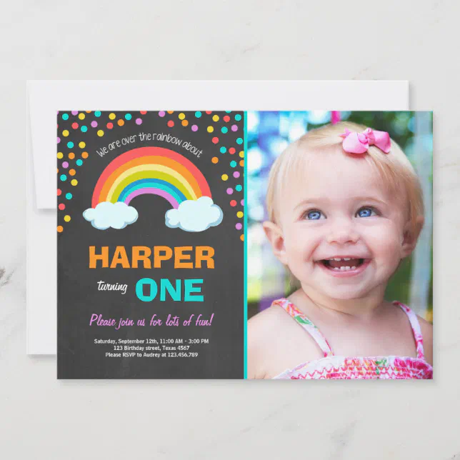 Rainbow Colorful Birthday Party Invitation Chalk | Zazzle