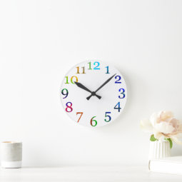 rainbow colorful numbers wall clock | Zazzle