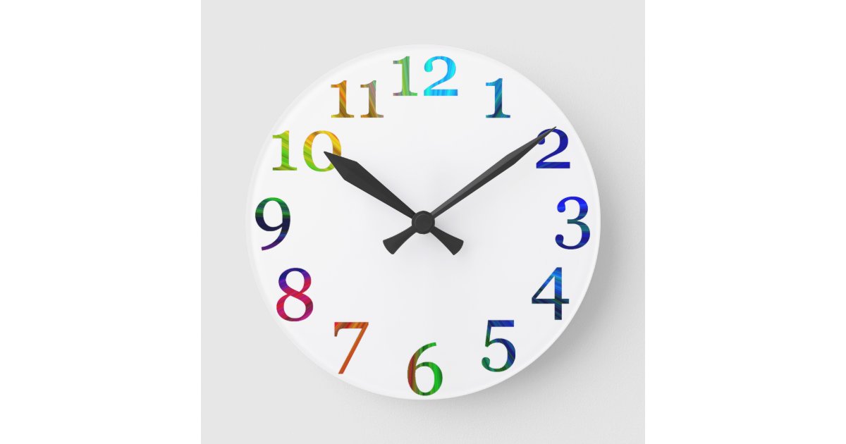 rainbow colorful numbers wall clock | Zazzle