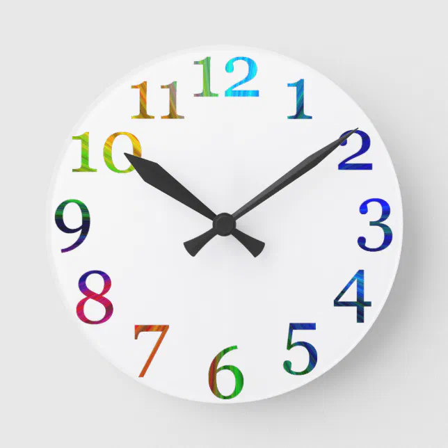 rainbow colorful numbers wall clock | Zazzle
