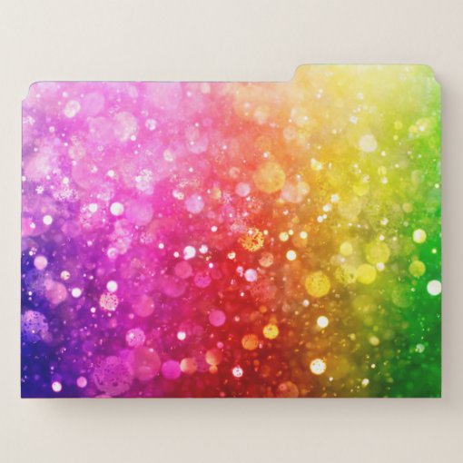 Rainbow colors bokeh glitter file folder | Zazzle