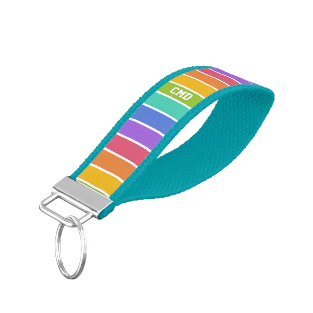 Rainbow Colors custom monogram wrist key chain | Zazzle