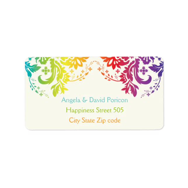 Rainbow colors damask request 1 label | Zazzle