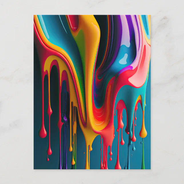 Rainbow Colors Dripping Paint Colorful Beautiful Postcard | Zazzle