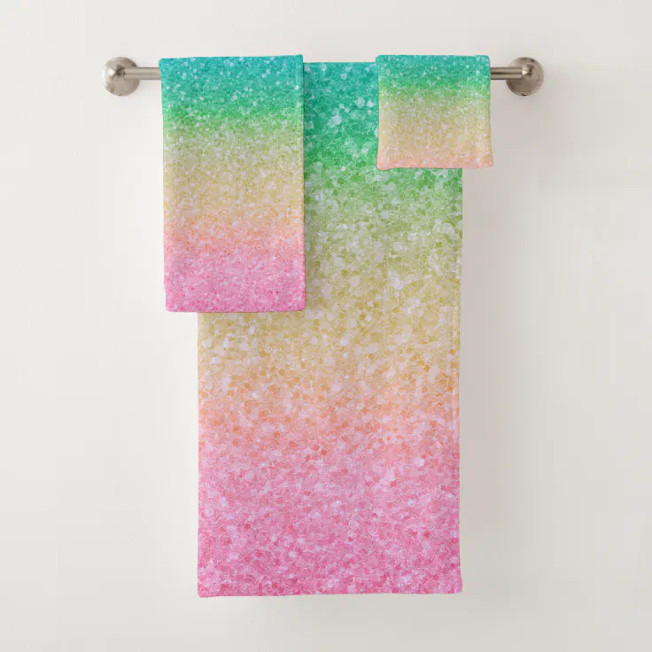 Rainbow Colors Glitter Sparkle Girly Glam Colorful Bath Towel Set | Zazzle