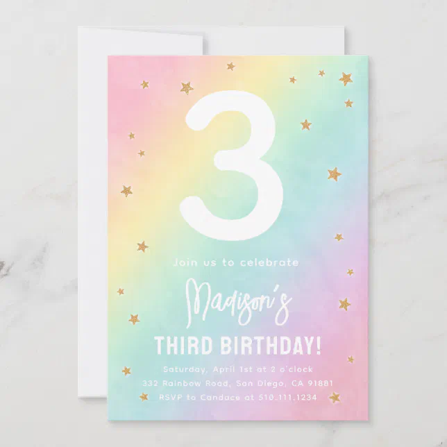 Rainbow Colors Pastels Birthday Party Invitation | Zazzle