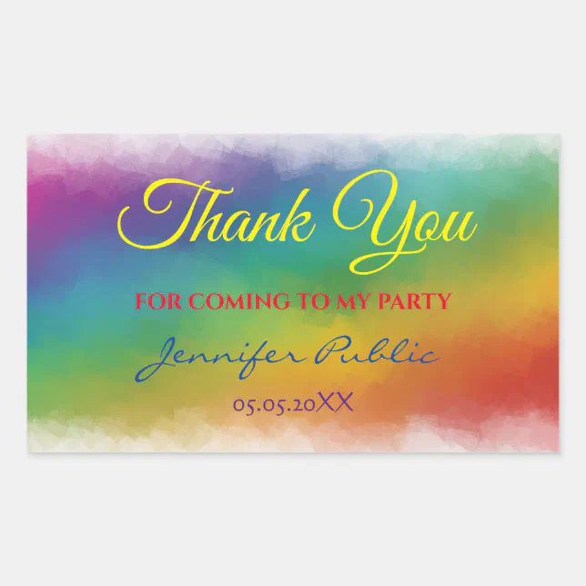 Rainbow Colors Thank You Handwritten Text Template Rectangular Sticker ...