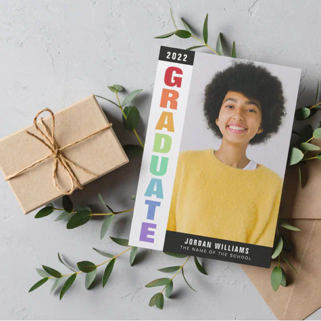 Rainbow Colors Typography Photo Graduation Invitation | Zazzle
