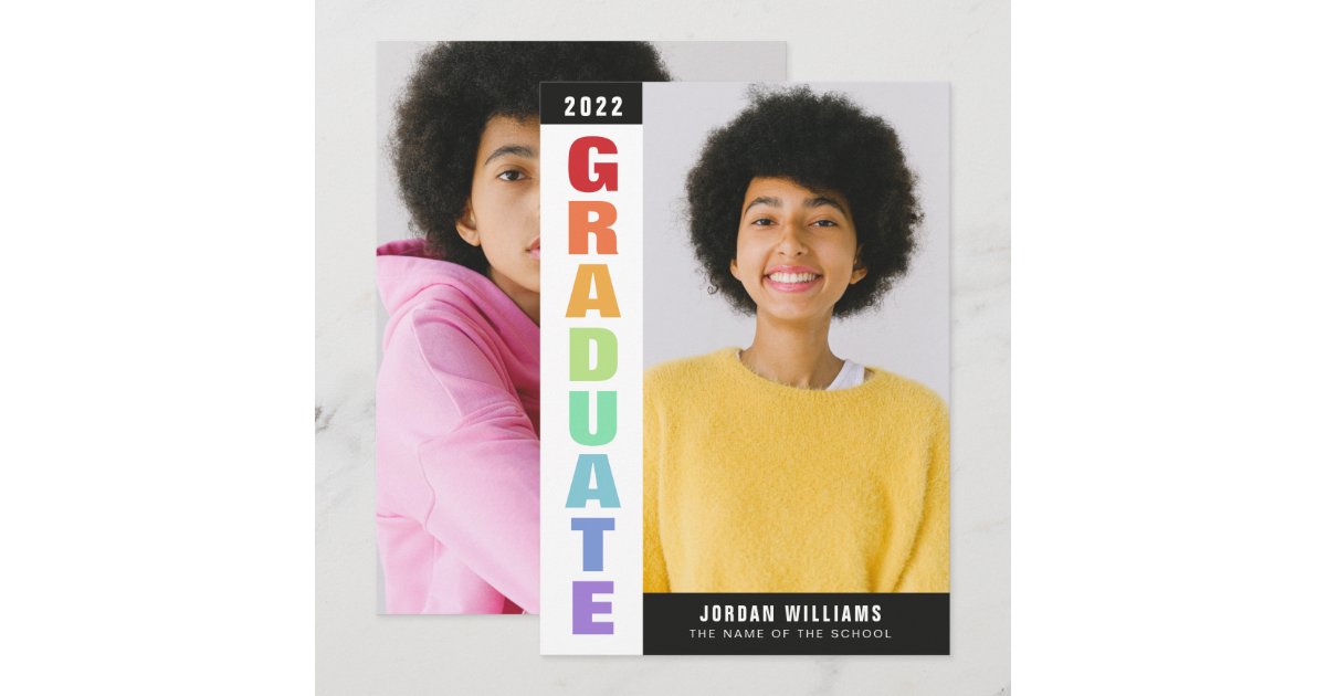 Rainbow Colors Typography Photo Graduation Invitation | Zazzle.com