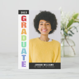 Rainbow Colors Typography Photo Graduation Invitation | Zazzle