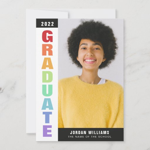 Rainbow Colors Typography Photo Graduation Invitation | Zazzle