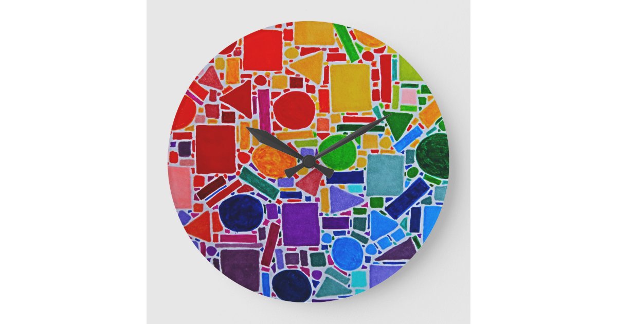 Rainbow Colour Chart Mosaic Abstract Art Large Clock | Zazzle