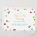 Rainbow Confetti and Gold Lettering Birthday Party Foil Invitation | Zazzle