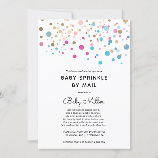 Rainbow Confetti Baby Sprinkle by Mail Invitation | Zazzle