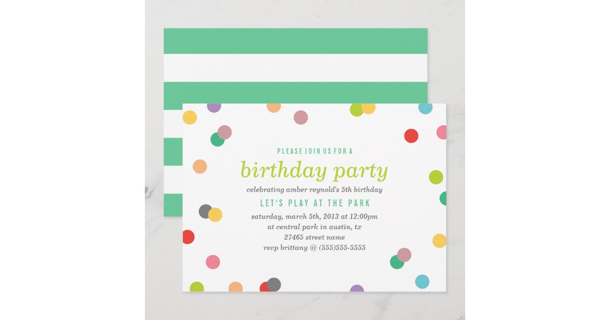 Rainbow Confetti Birthday Invite | Zazzle