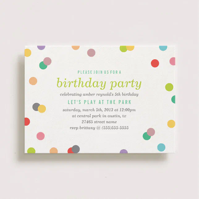 Rainbow Confetti Birthday Invite | Zazzle